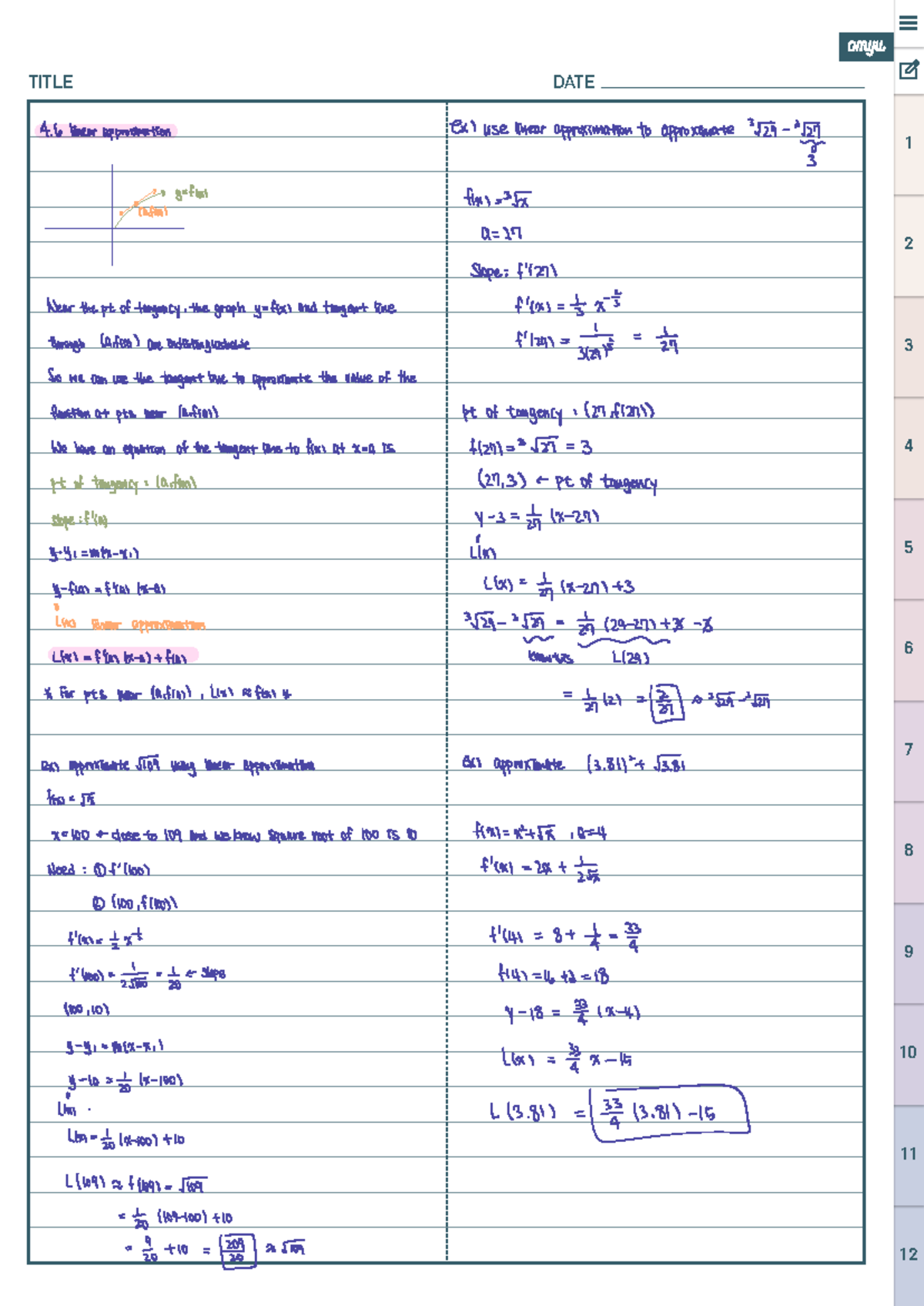 Calc 1: Linear Approximation and Definite Integrals Lecture Notes - Studocu