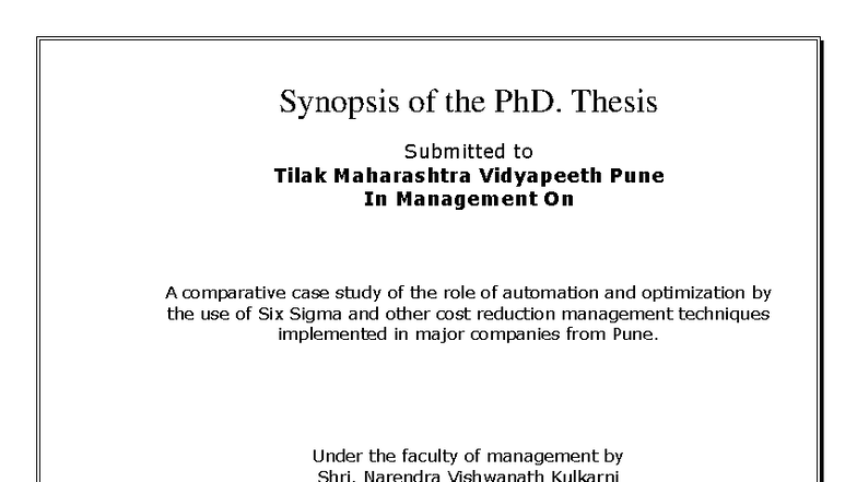 PhD Thesis Synopsis: Cost Reduction Techniques in Production Management ...