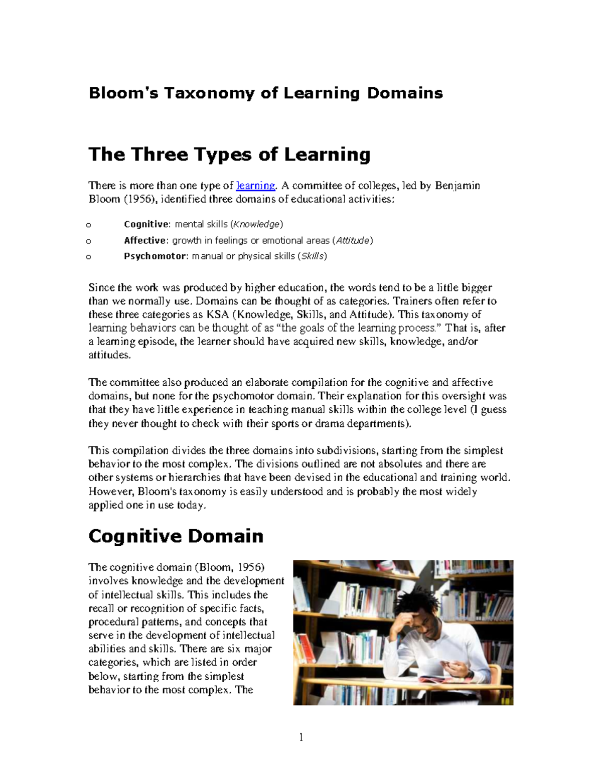 Bloom's Taxonomy of Learning Domains: Cognitive, Affective, Psychomotor ...
