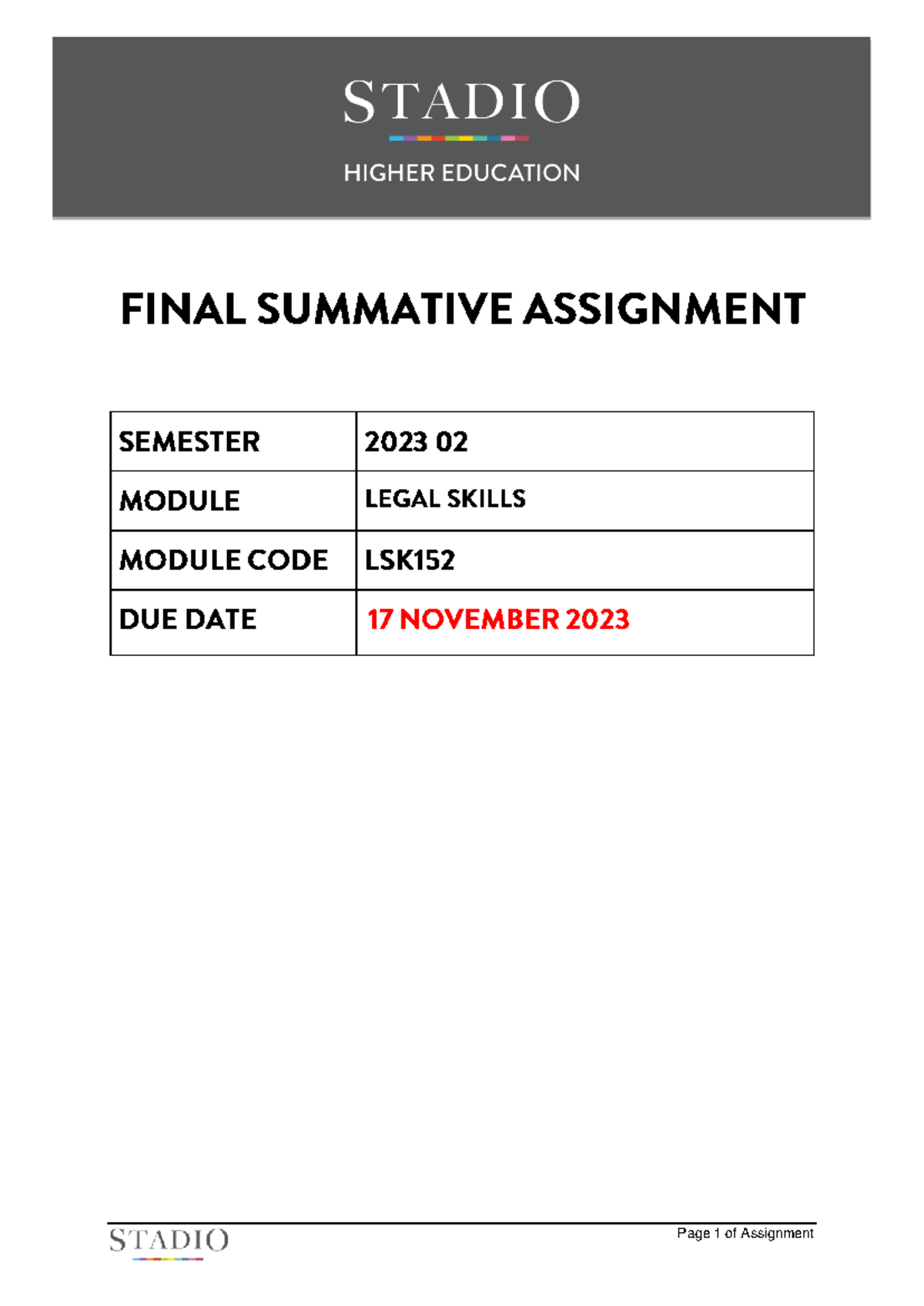 LSK152 Summative Assignment: Legal Skills Analysis (Due Nov 17, 2023 ...