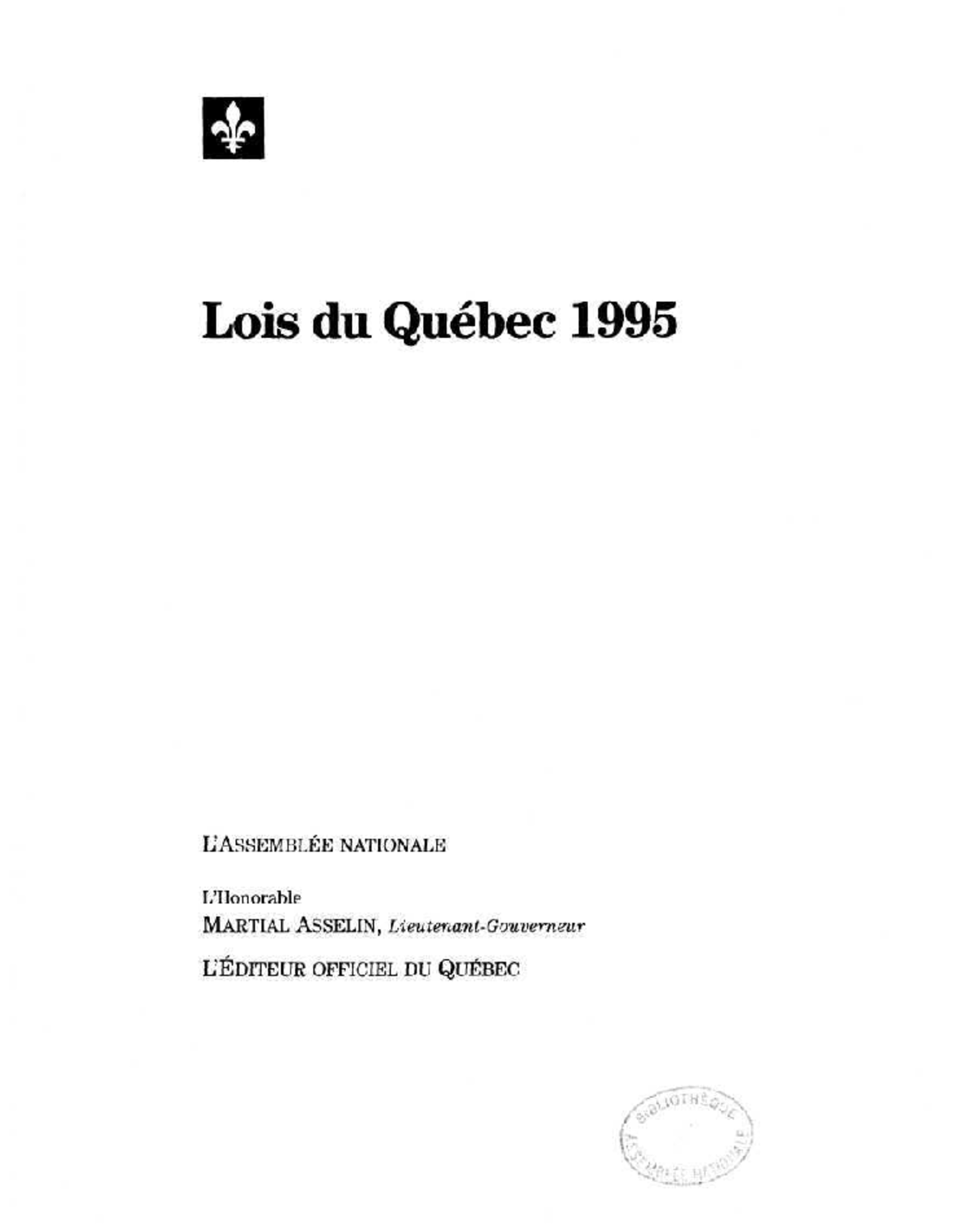 Lois du Québec 1995 : Recueil Annuel et Index Alphabétique - Studocu