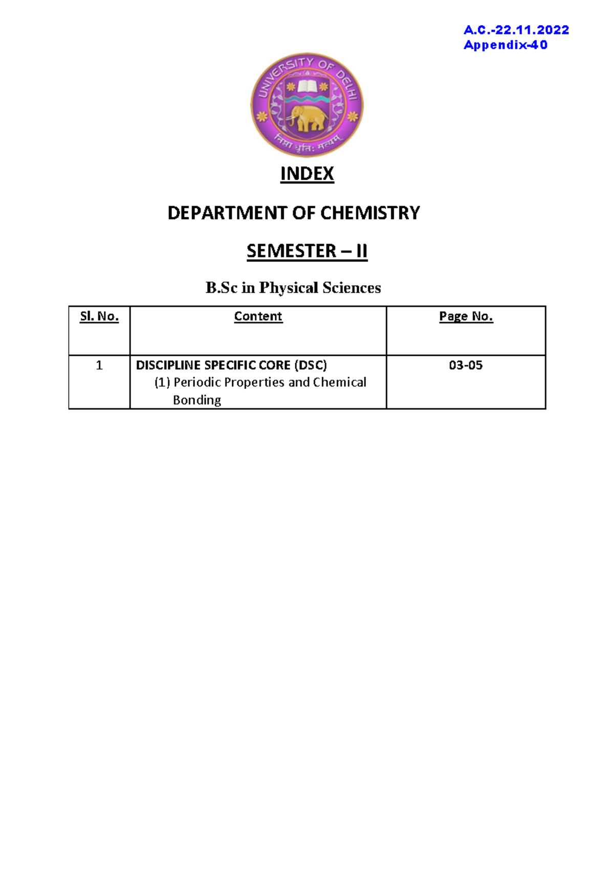B.Sc. Physical Sciences Semester II: Chemistry Core Syllabus - Studocu