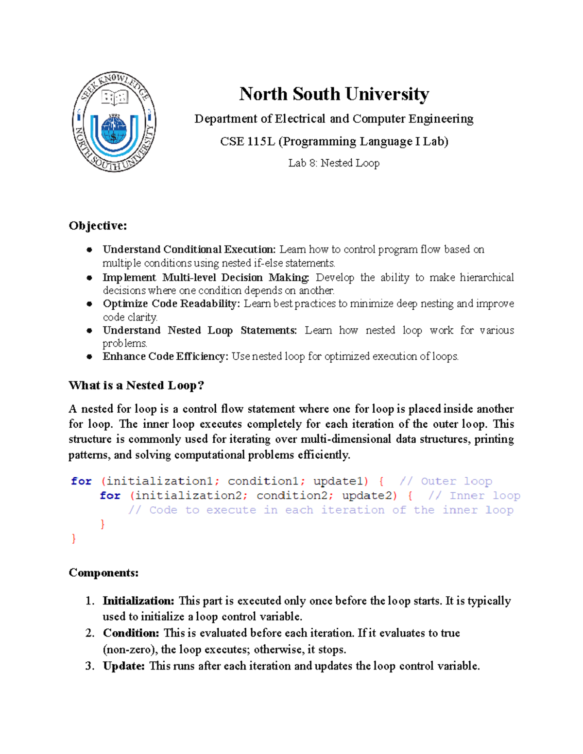 CSE 115L Lab 8: Understanding Nested Loops in Programming - Studocu