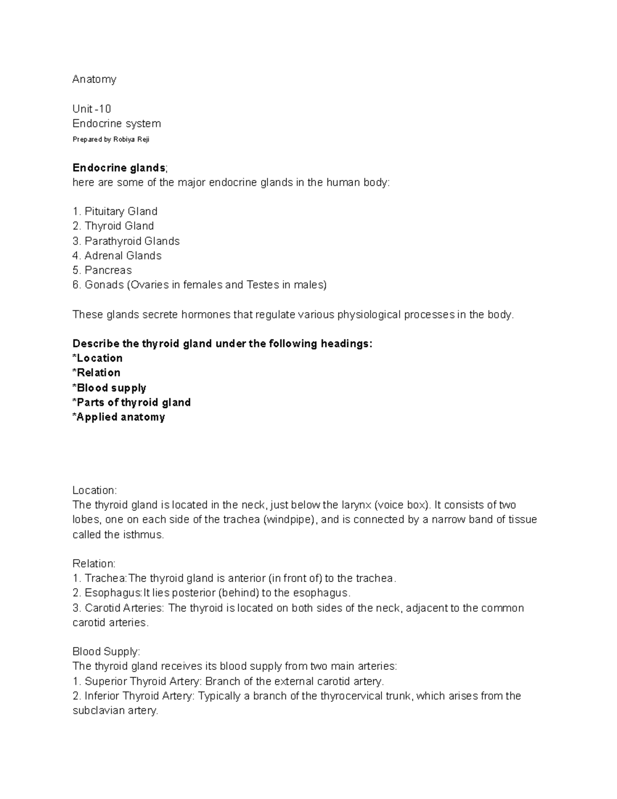 Endocrine System Functions: Detailed Notes and Gland Overview - Studocu