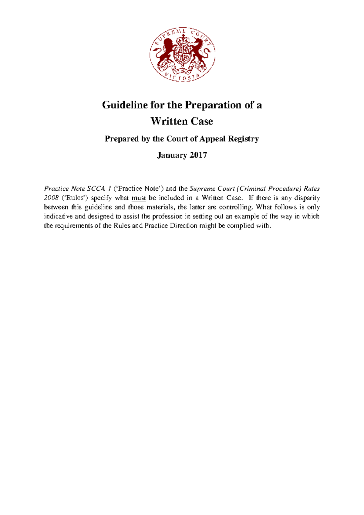 Guideline for Written Case Preparation: SCCA 1 & Criminal Procedure ...