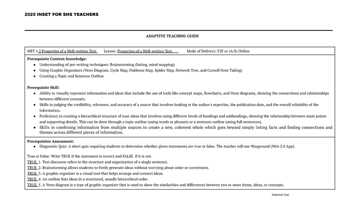 2025 INSET FOR SHS TEACHERS: Properties of a Well-Written Text Guide ...