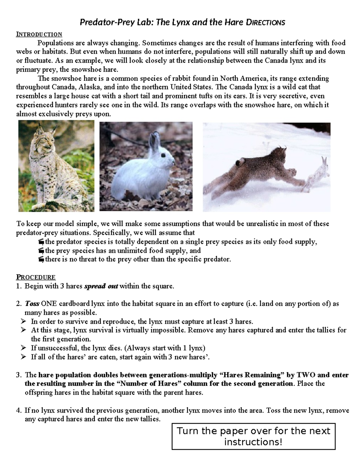 Predator-Prey Lab: The Lynx and the Hare Simulation Guide - Studocu
