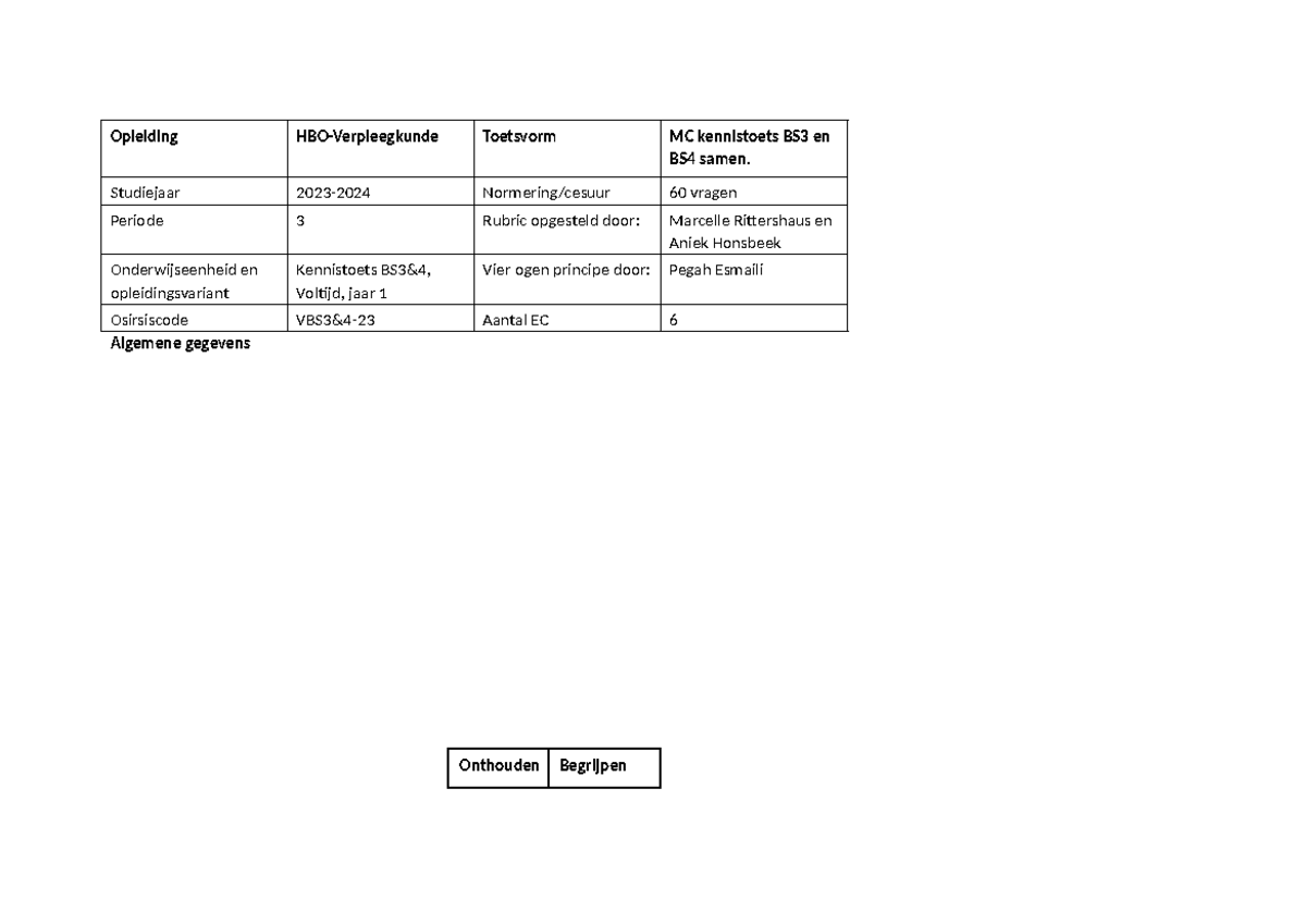 Toetsdoelen en Uitleg voor Kennistoets BS3 & BS4 - Studiejaar 2023 ...