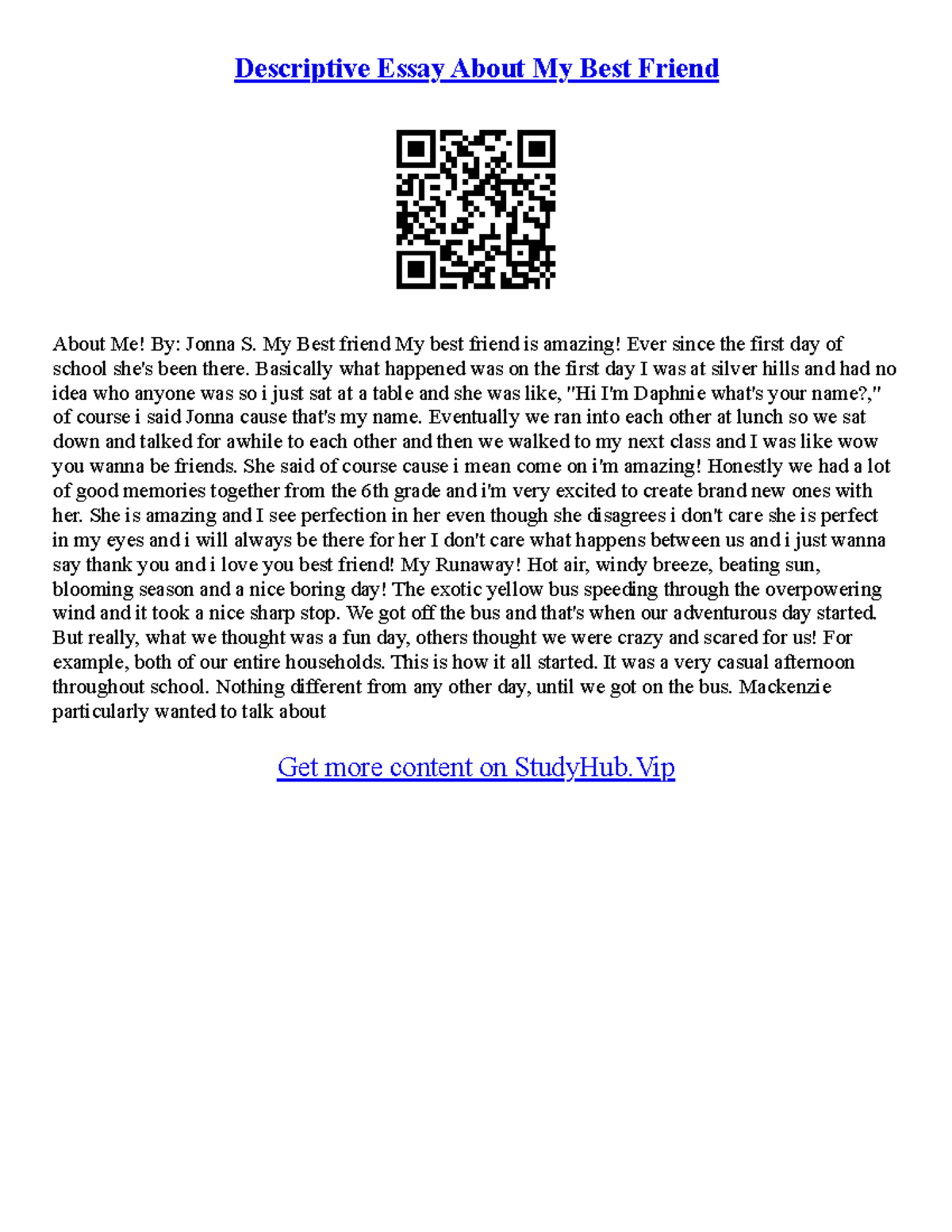 Descriptive Essay Sample - Descriptive Essay About My Best Friend About ...