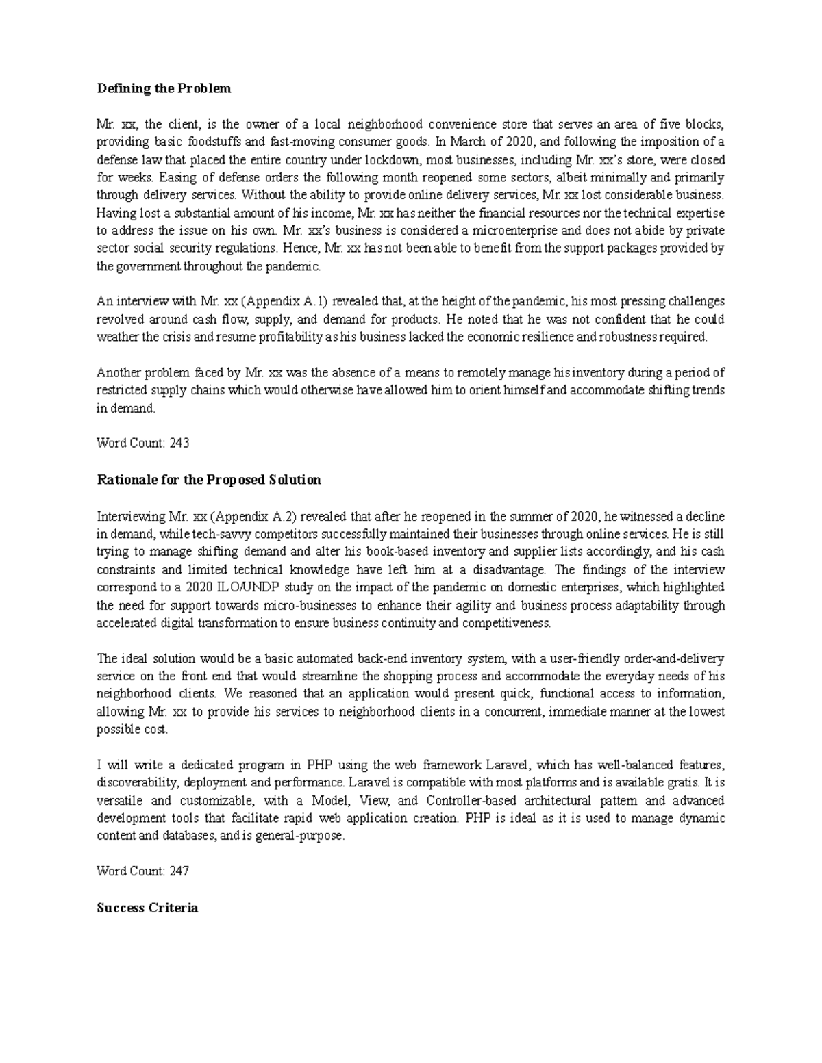 Crit A Planning - IA IBDP: Addressing Mr. xx's Business Challenges ...