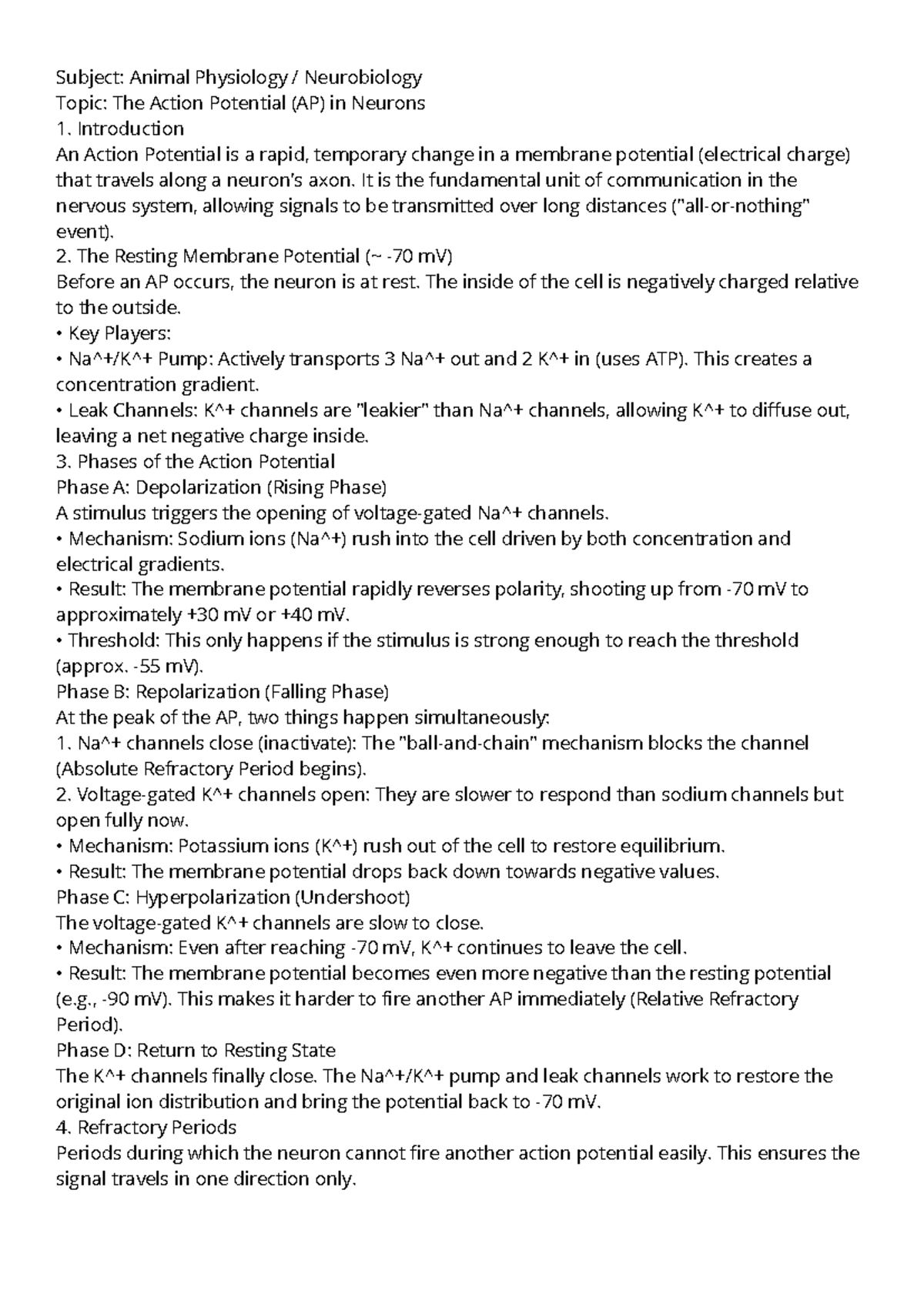 Animal Physiology: The Action Potential in Neurons (AP) - Studocu