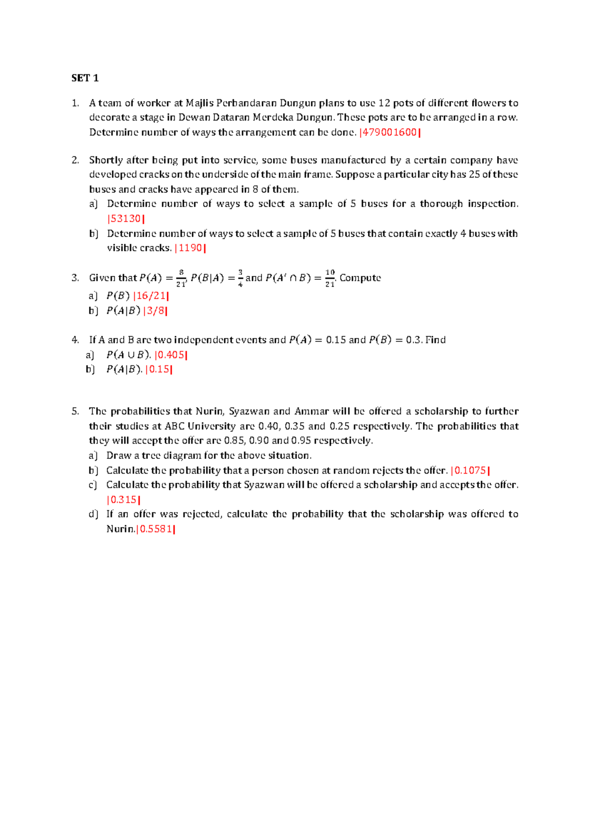 SET 1: Exercise on Probability & Counting Rules - Studocu