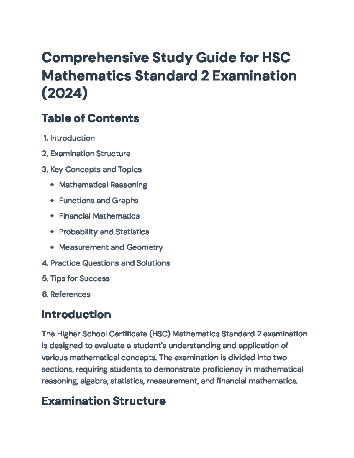 HSC Mathematics Standard 2 Exam Study Guide (2024) - Studocu