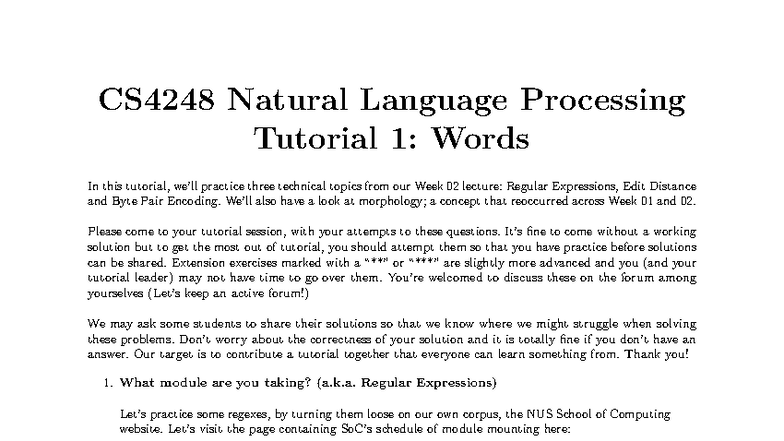 CS4248 Natural Language Processing Tutorial 1: Regex, Edit Distance ...