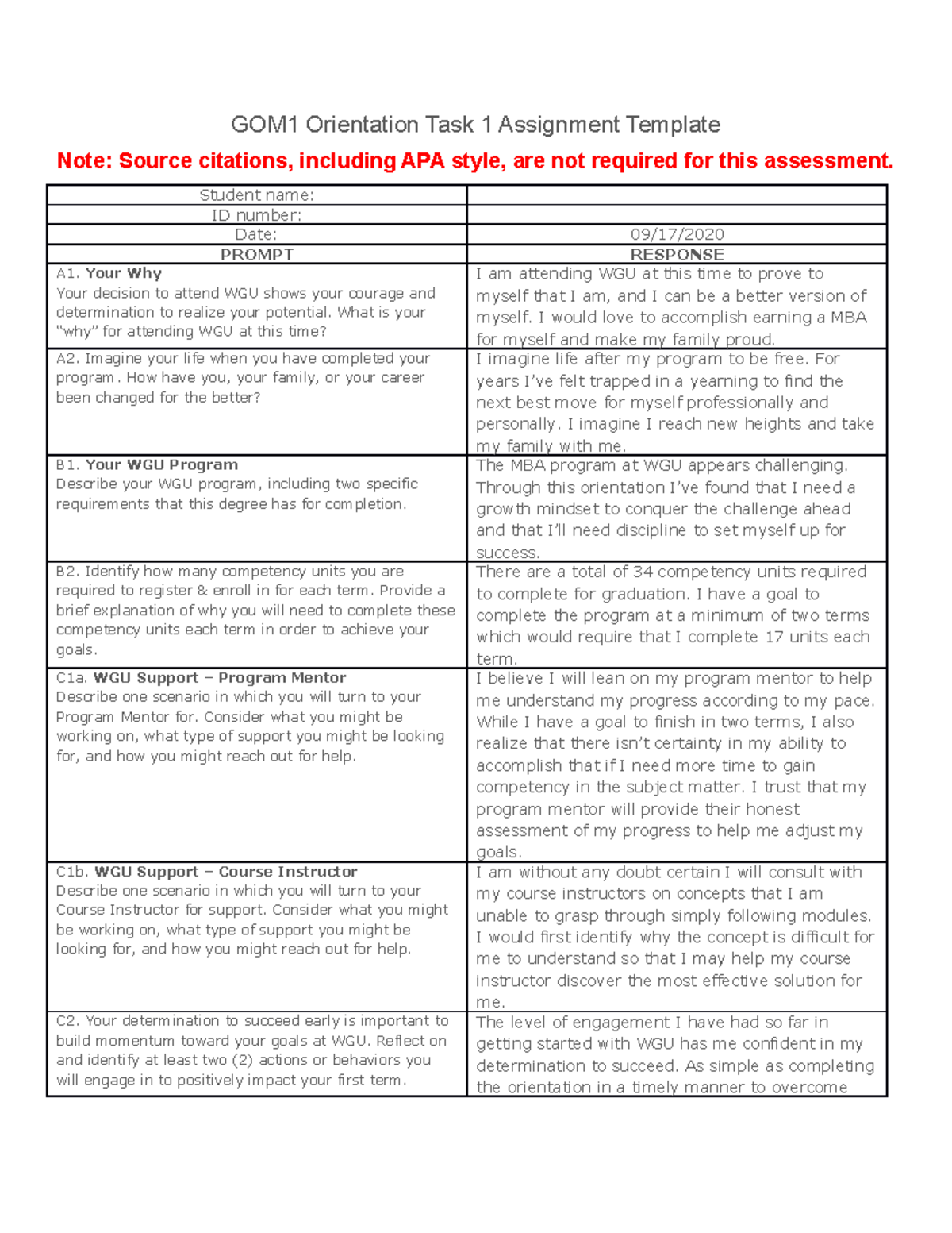 WGU - Orientation Task - Submission that I passed with - GOM1 ...