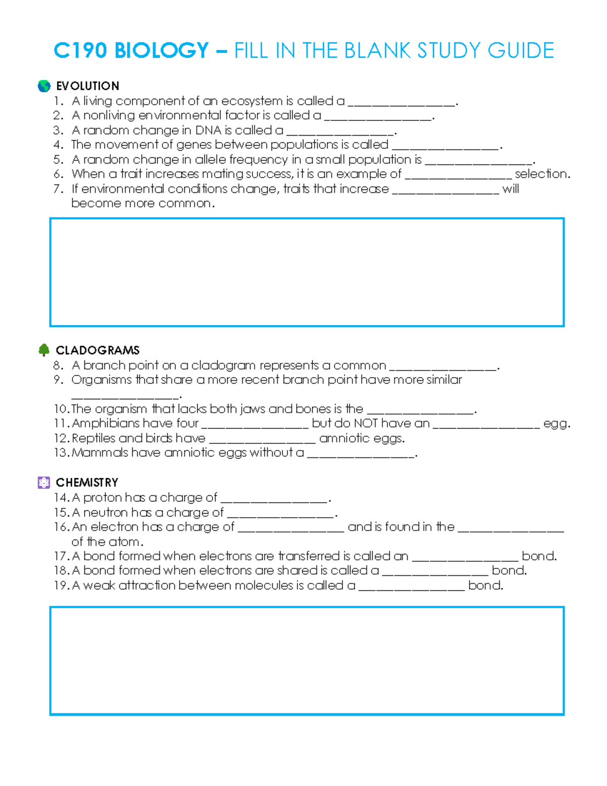 C190 BIOLOGY FILL-IN STUDY GUIDE: EVOLUTION & CELLULAR PROCESSES - Studocu