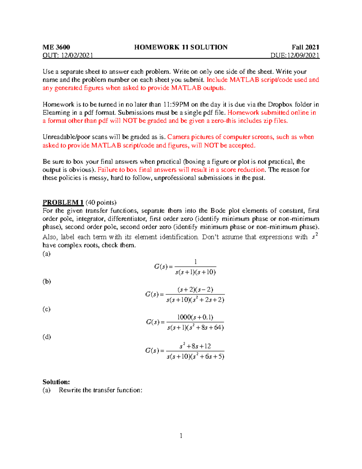 ME3600 Homework 11 Solution - ME 3600 HOMEWORK 11 SOLUTION Fall 2021 ...