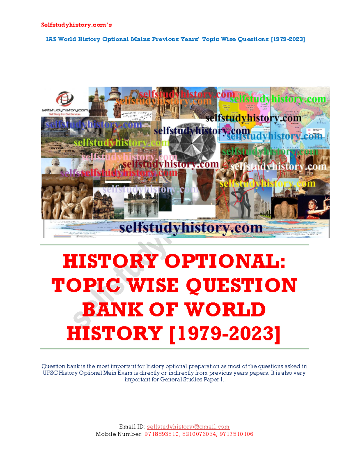 IAS World History Optional Mains Topic Wise Question Bank (1979-2023 ...