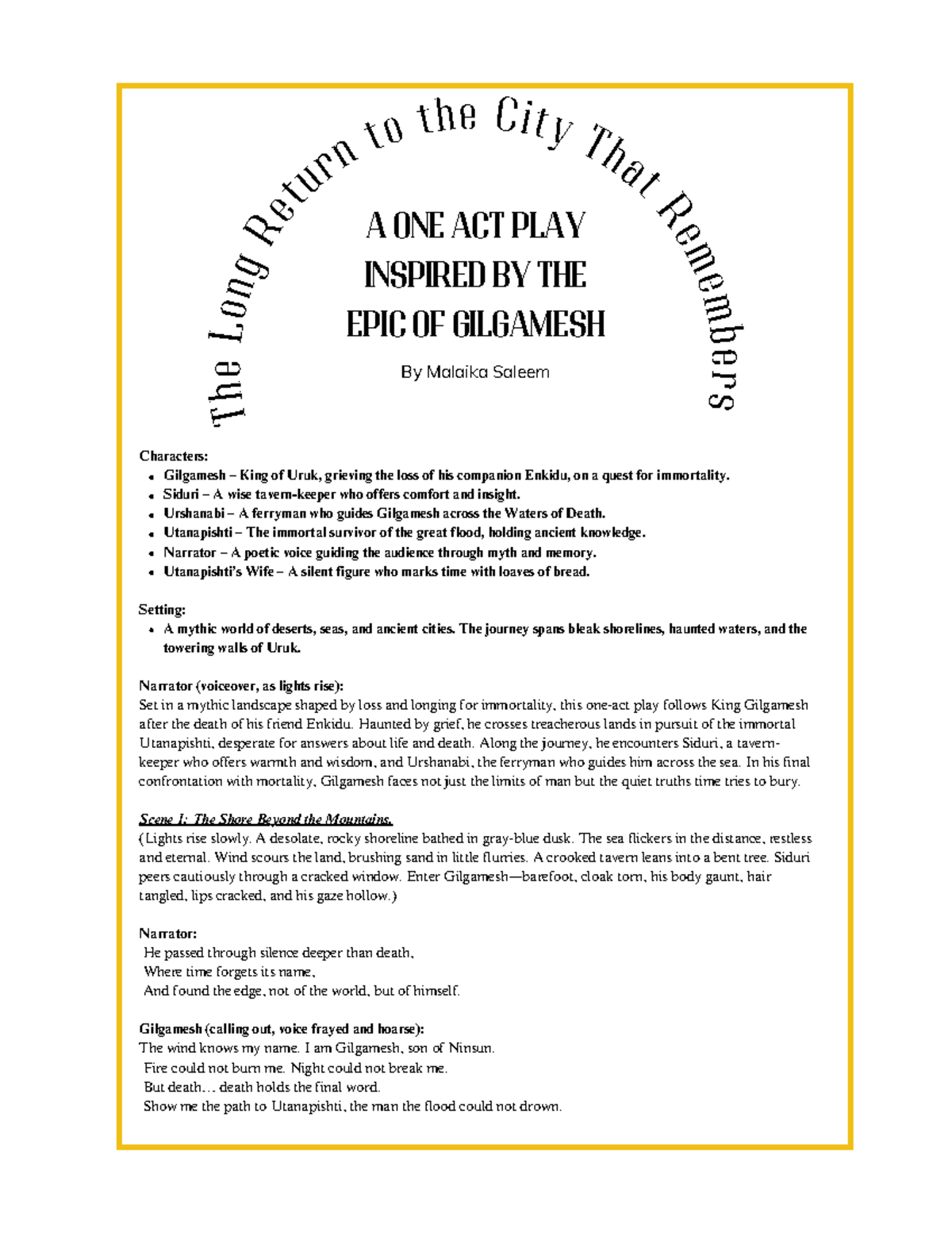 Gilgamesh: A One Act Play Inspired by the Epic of Gilgamesh - Studocu