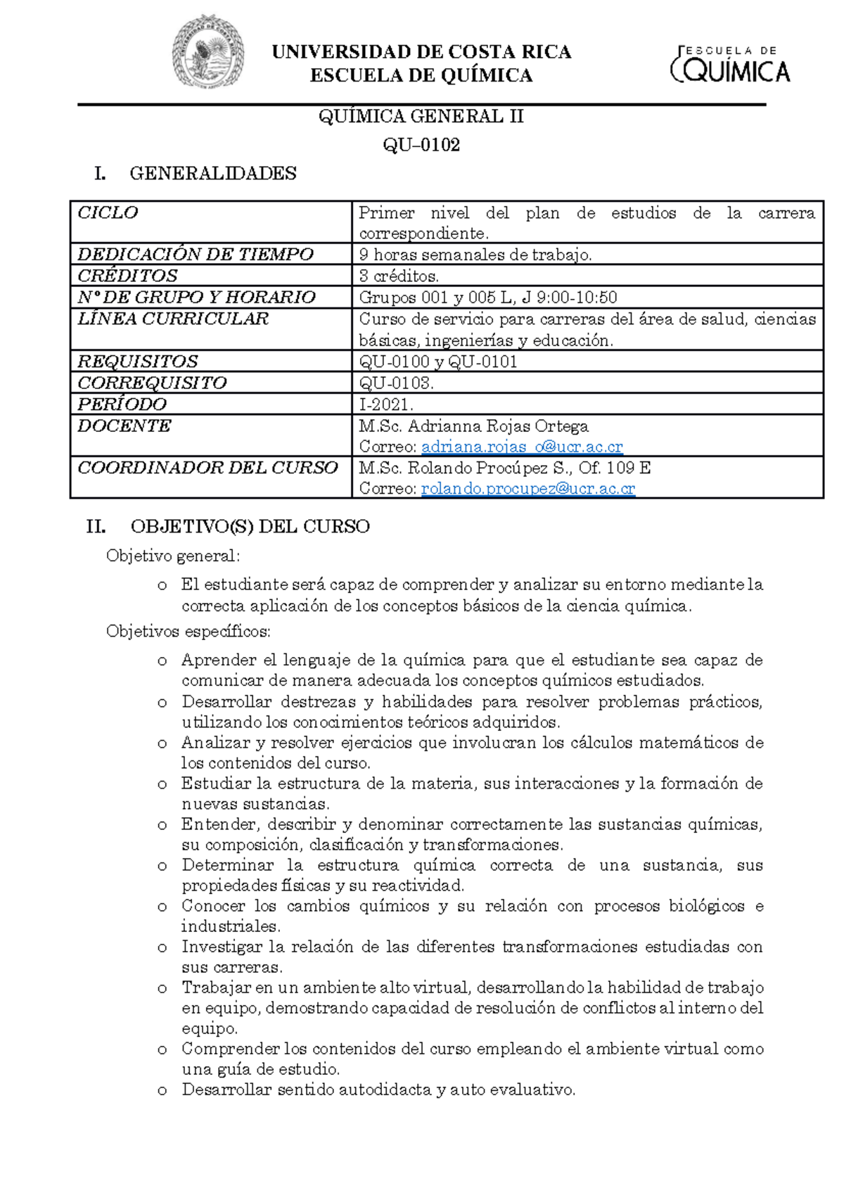 Química General II (QU-0102) - Guía del Curso y Exámenes I-2021 - Studocu