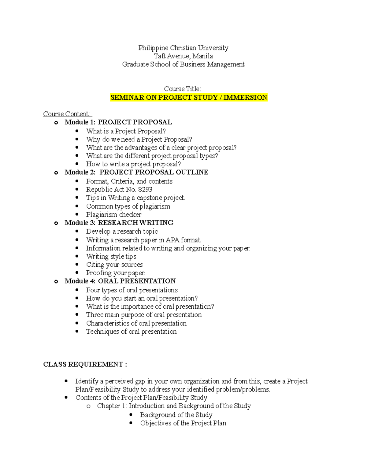 SEMINAR ON PROJECT STUDY 101: Comprehensive Guide and Requirements ...