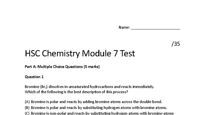 HSC Chemistry Module 7 Test: Practice Materials & MCQs - Studocu