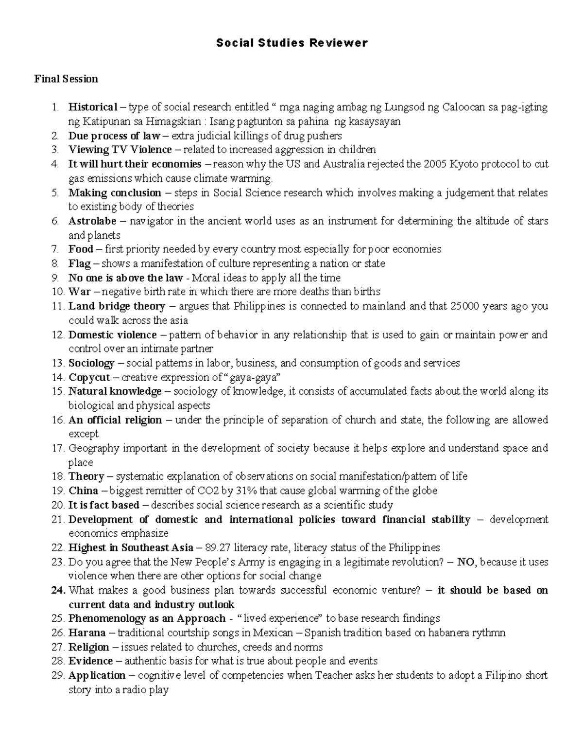 Social Studies Final Exam Reviewer for Comprehensive Understanding ...