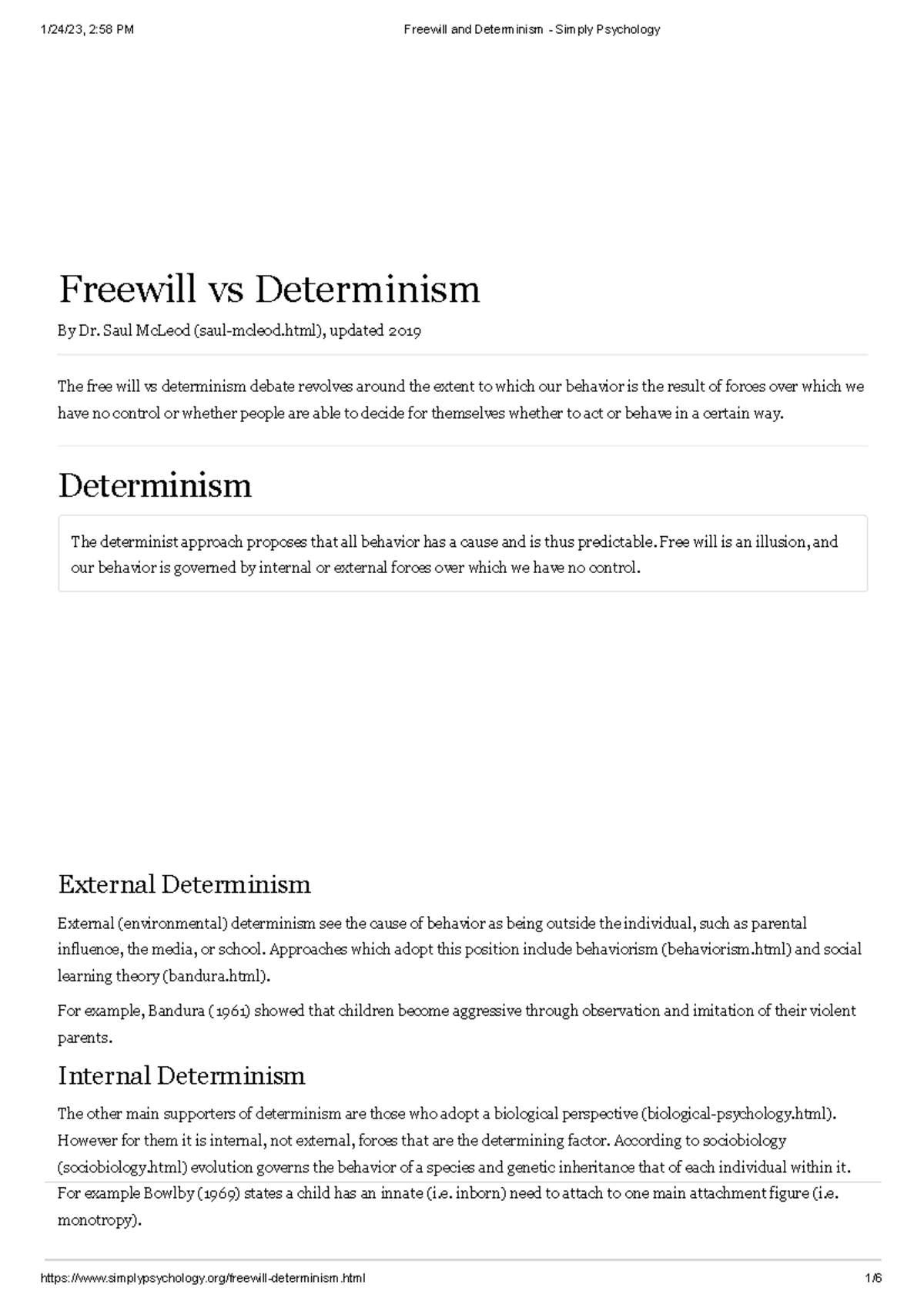 Freewill vs Determinism - DPT Study Notes - Studocu