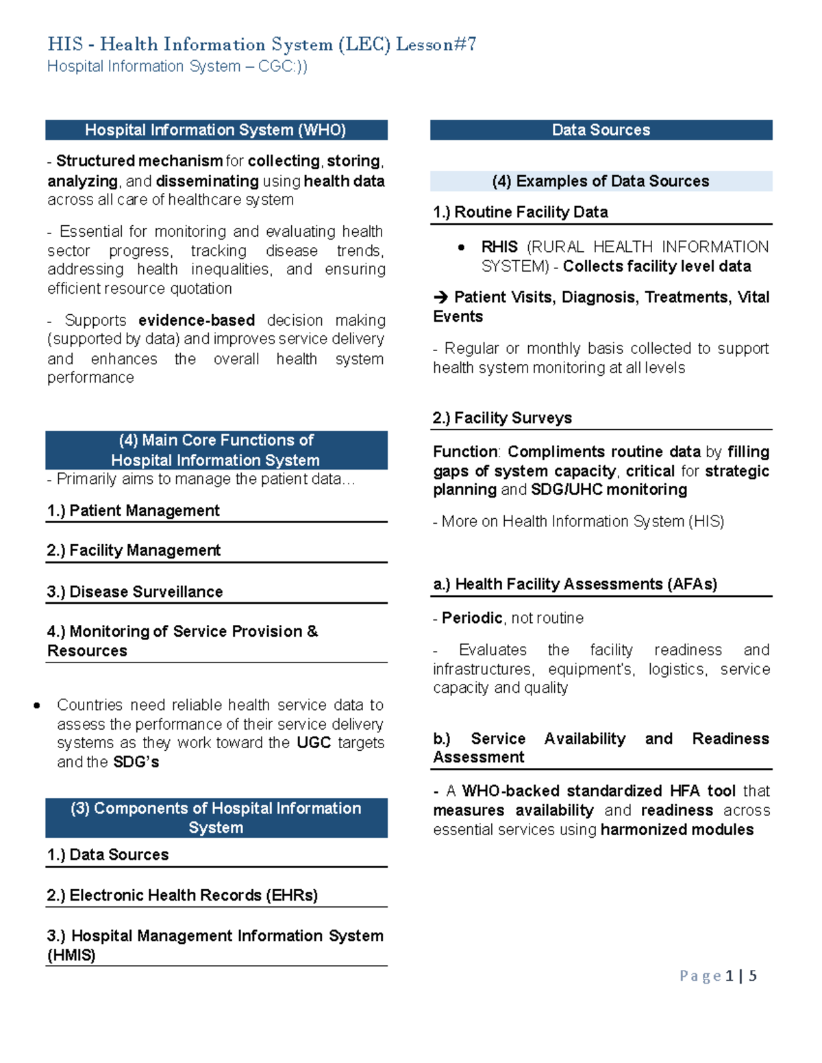 HIS-LEC-Lesson 7: Overview of Hospital Information Systems and Data ...