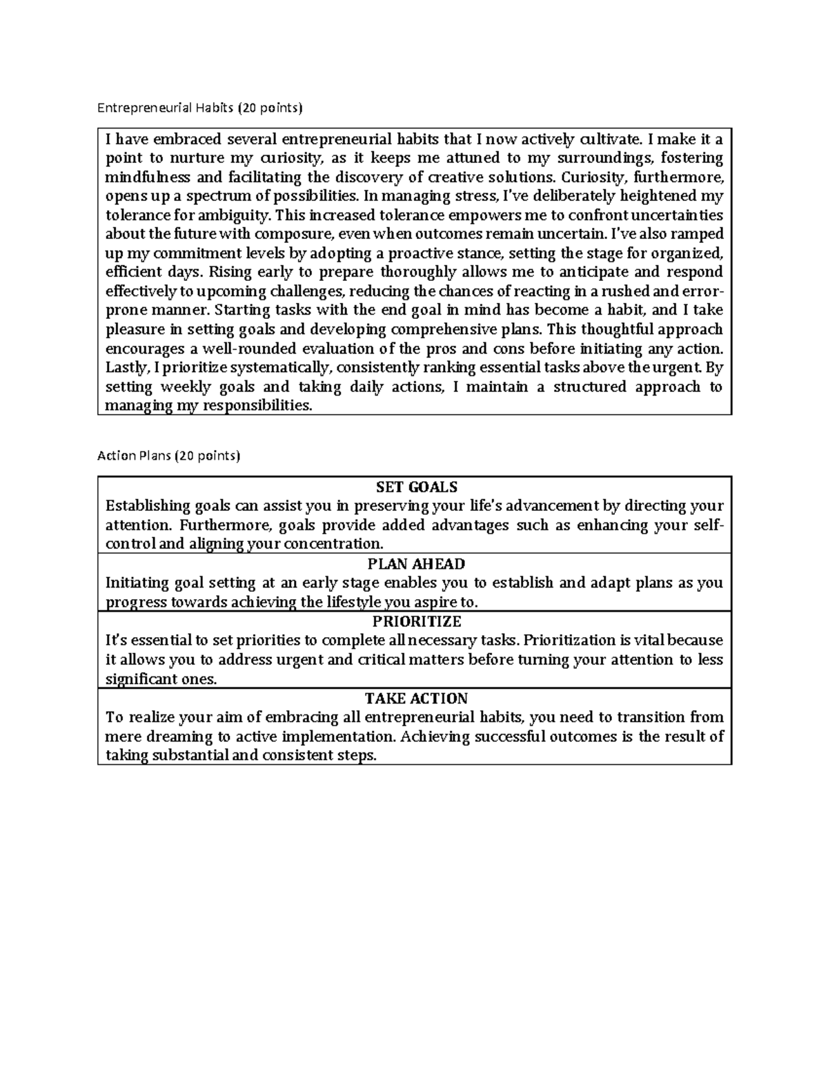 05 Performance Task 1 - Entrepreneurial Habits and Action Plans - Studocu