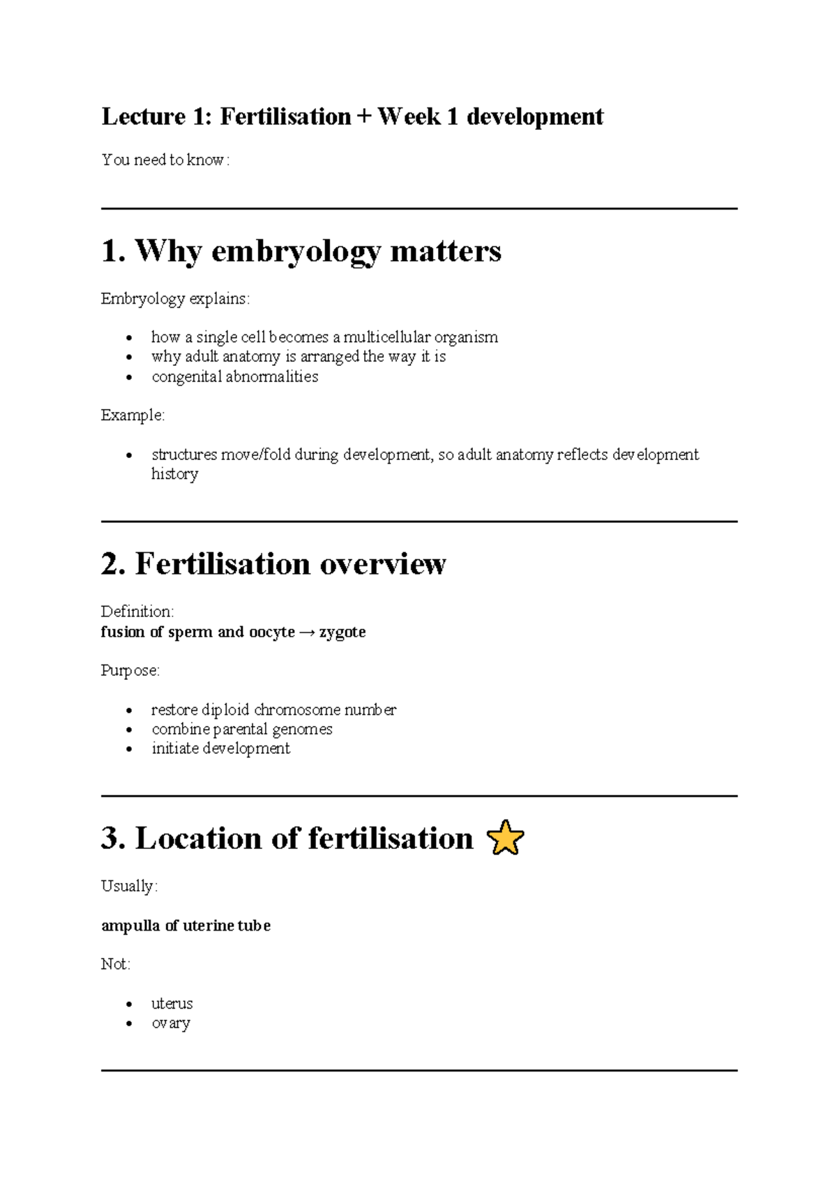 Lecture 1: Fertilisation & Early Development - ANHB1101 - Studocu