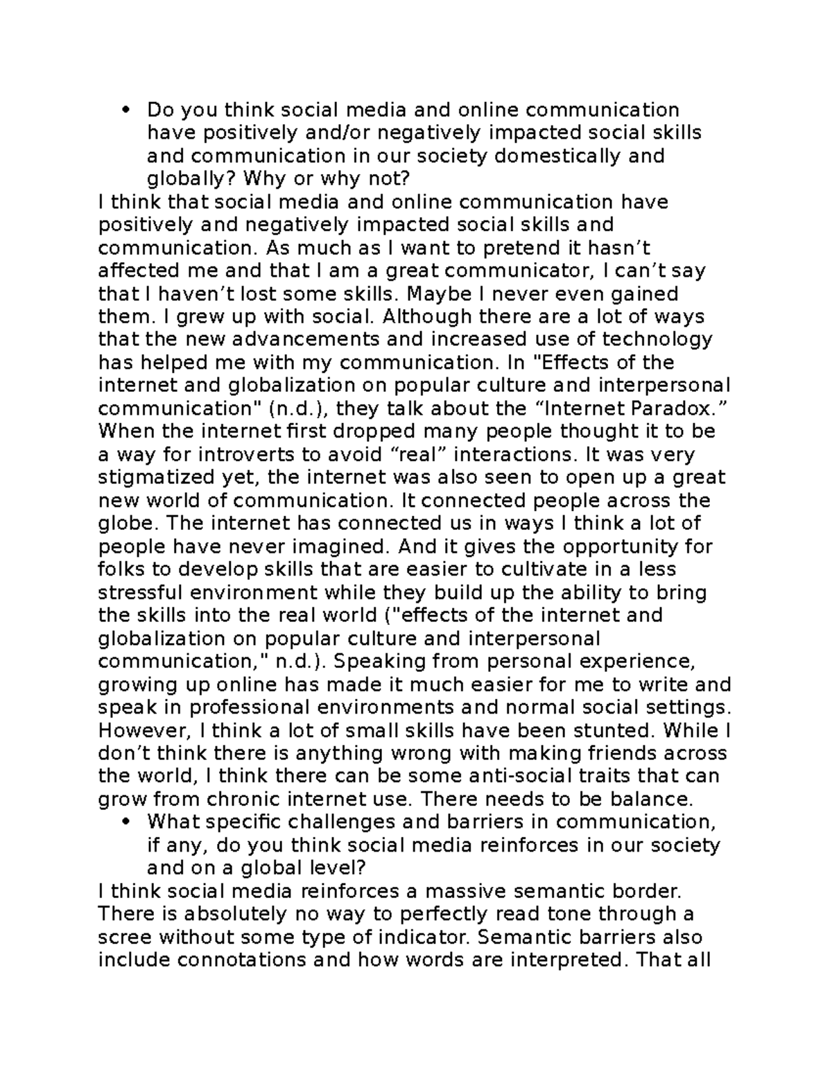 COM 127 Module 7 Discussion: Impacts of Social Media on Communication ...