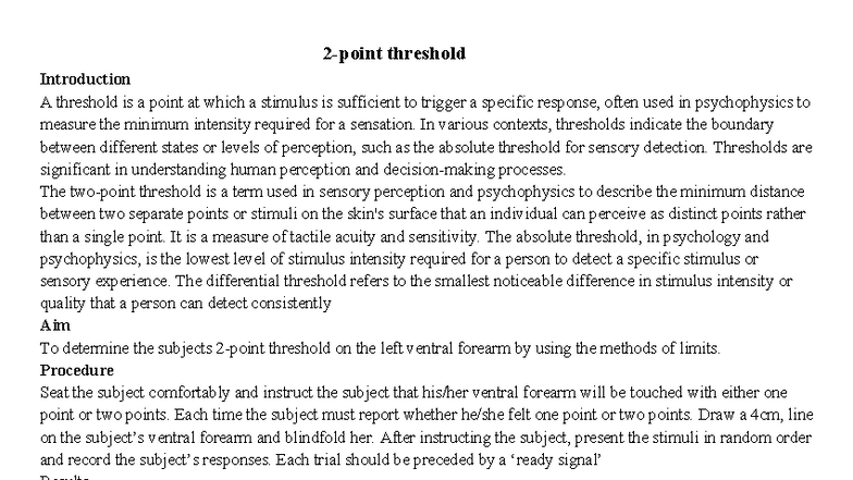 Psychology 101: 2-Point Threshold Study and Results - Studocu