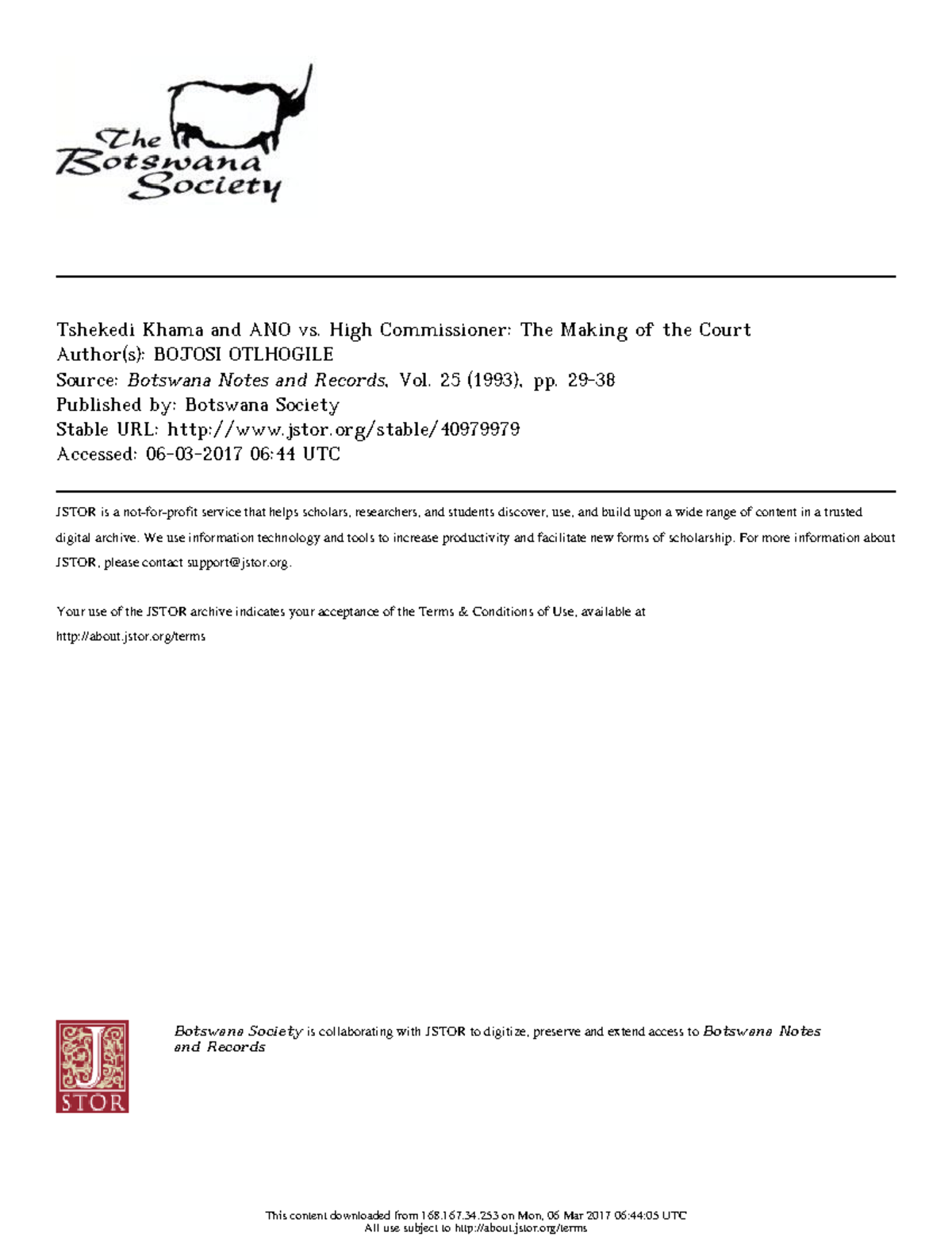 Tshekedi Khama v High Commissioner: Legal Perspectives and Decisions ...