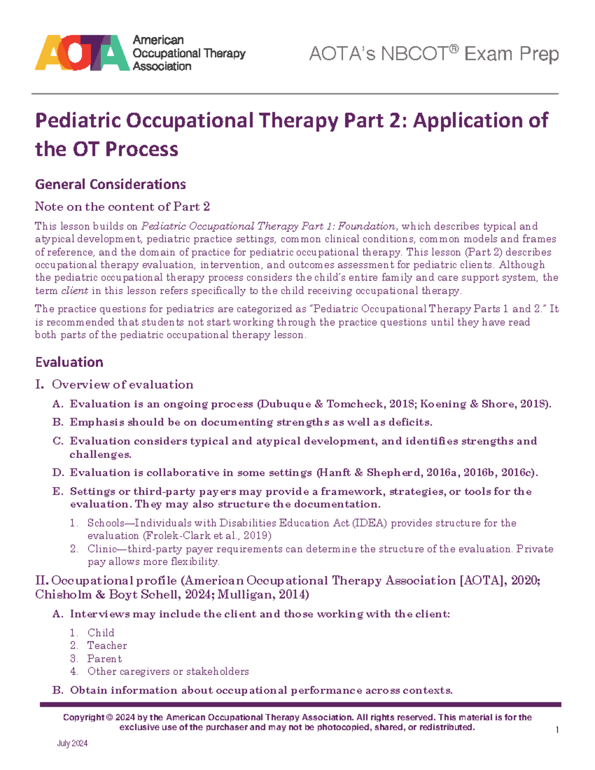 Pediatric OT NBCOT Exam Prep: Eval & Intervention Strategies Part 2 ...