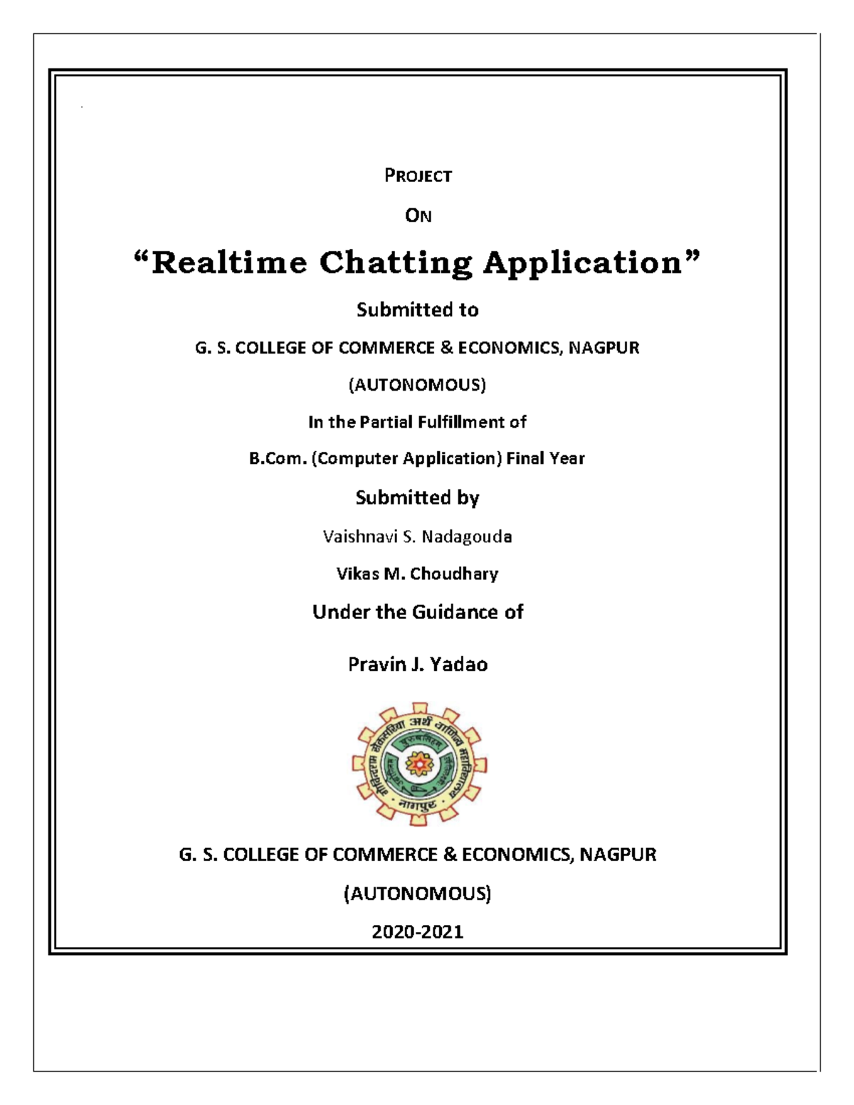 Projectr - Project report on chat application - PROJECT ON “Realtime Chatting Application ...