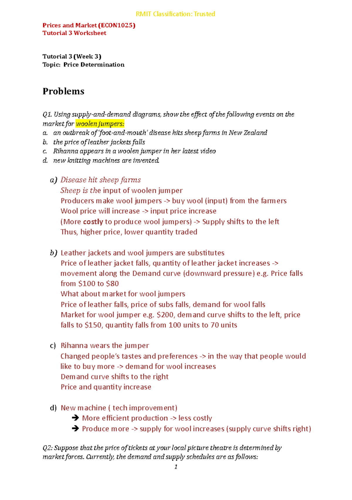 Tutorial Worksheet - Week 3 - RMIT Classification: Trusted Prices and ...
