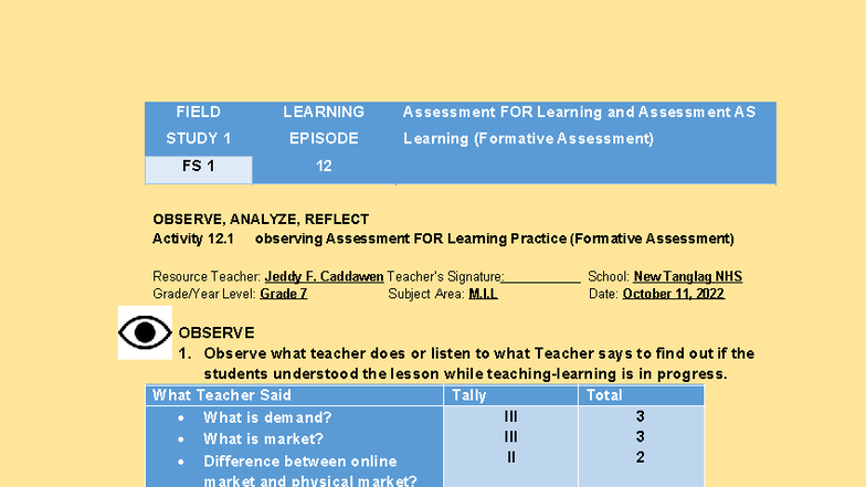 FS 1 Episode 12: Observing and Analyzing Formative Assessment Practices ...