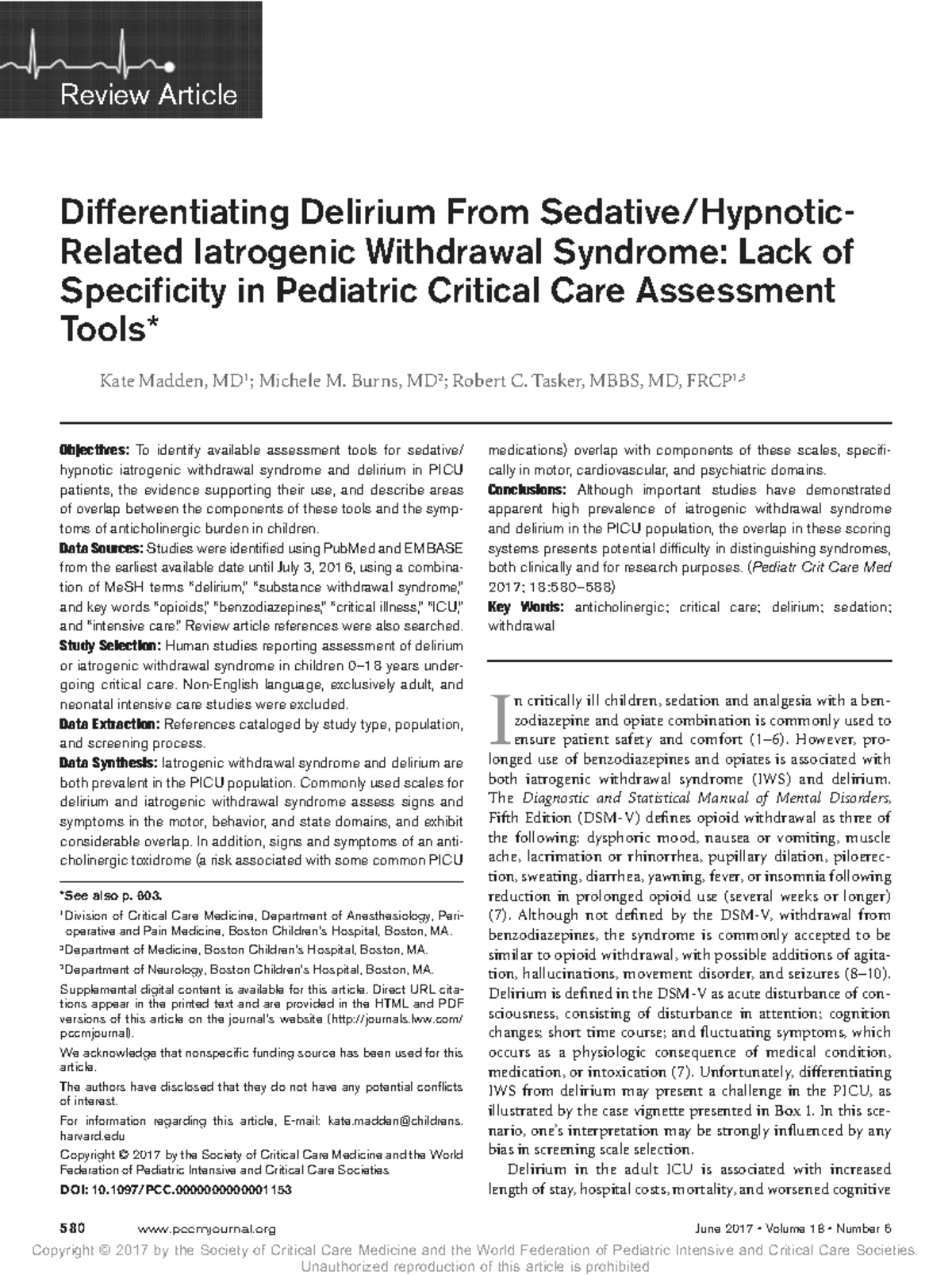 Pediatr Crit Care Med: Differentiating Delirium & IWS in PICU - Studocu