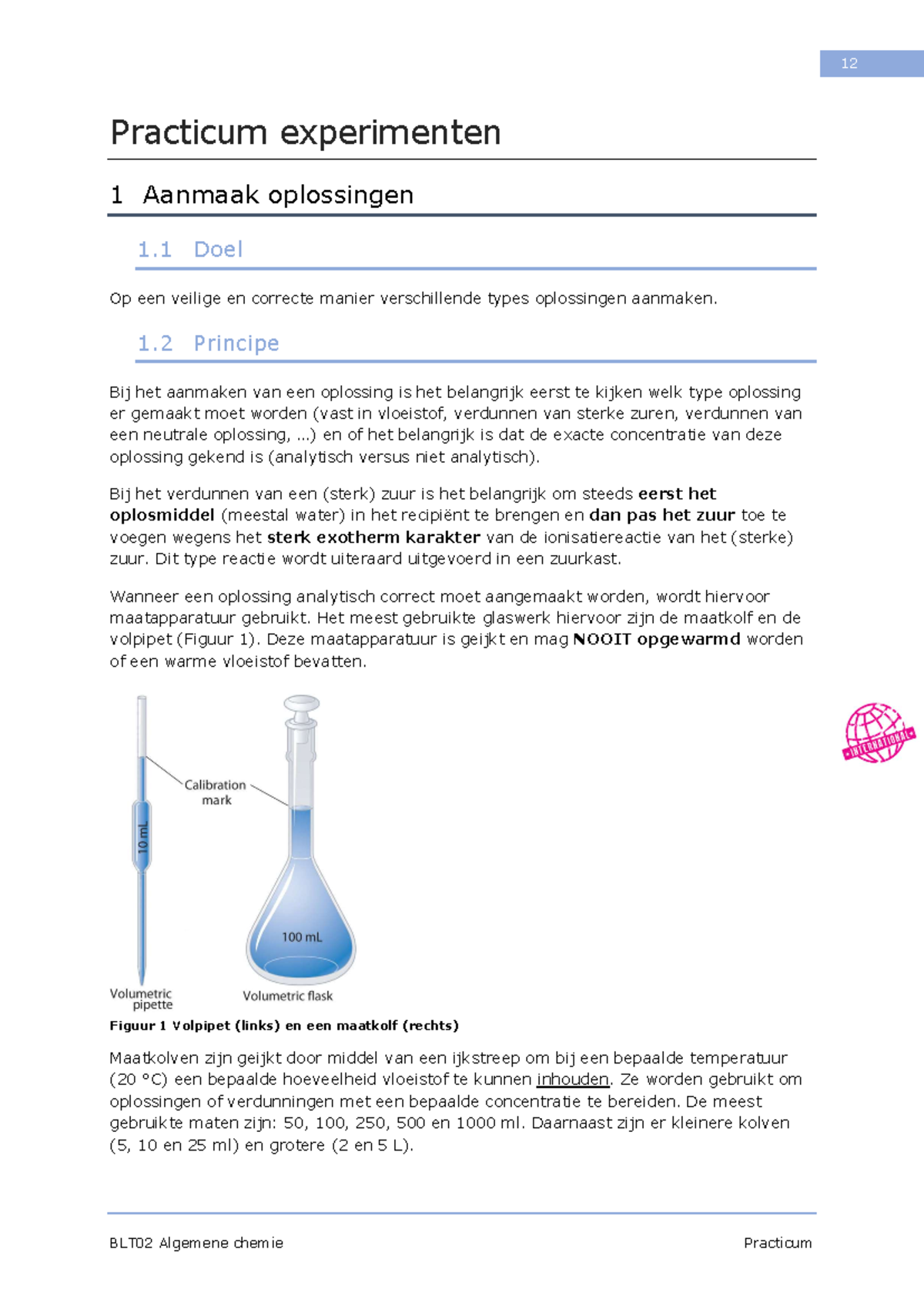 Practicum 1 - Oplossingen Aanmaken en Pipetteren (BLT01) - Studocu