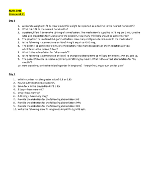 Pediatric Calculation worksheet - NSG 3300 Dosage Calculation by Weight ...