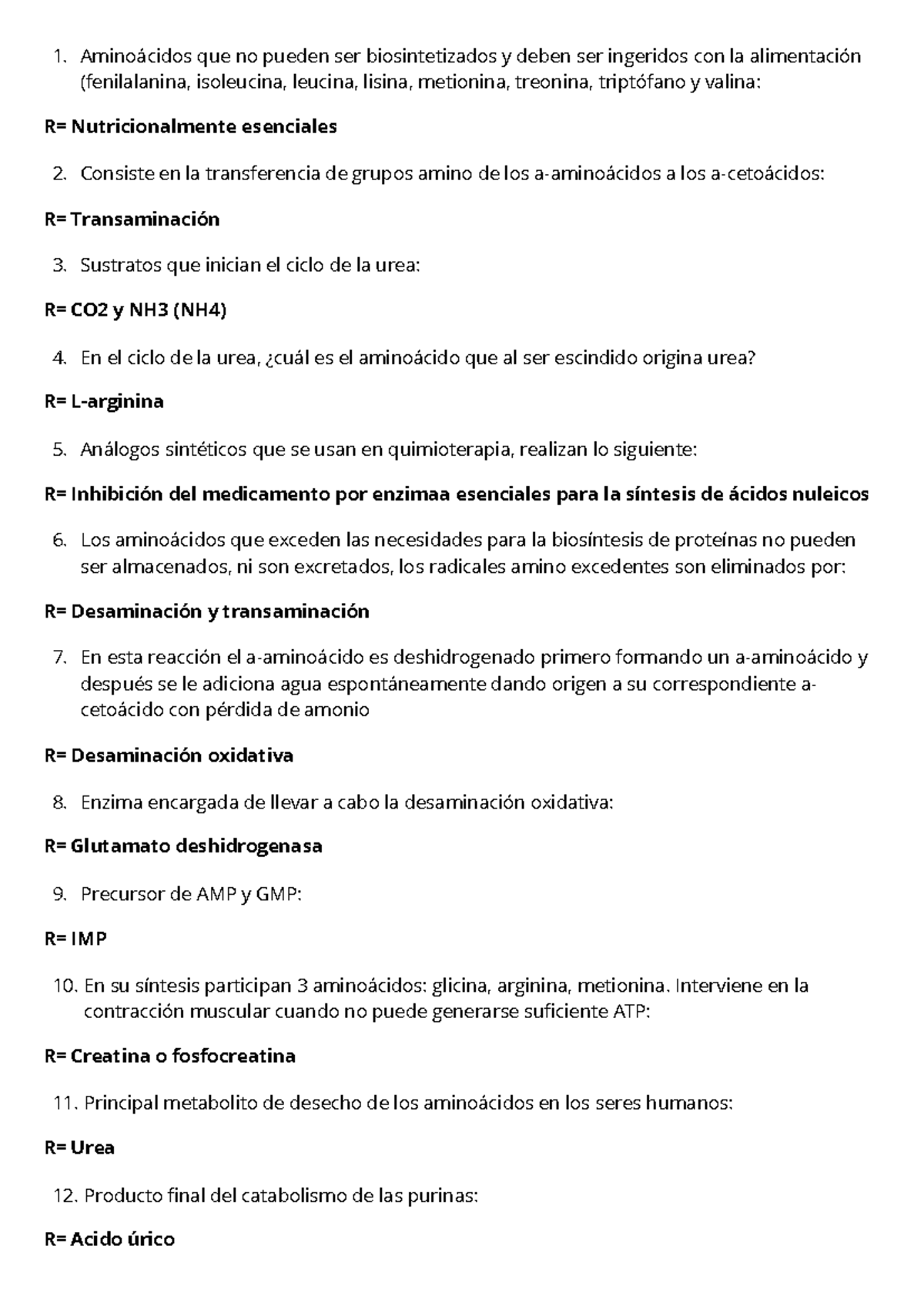 Banco Bioca Parcial 2 - Bioquímica: Aminoácidos y Metabolismo - Studocu