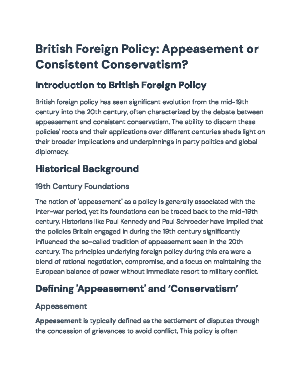 British Foreign Policy: Analyzing Appeasement vs Conservatism (Course ...