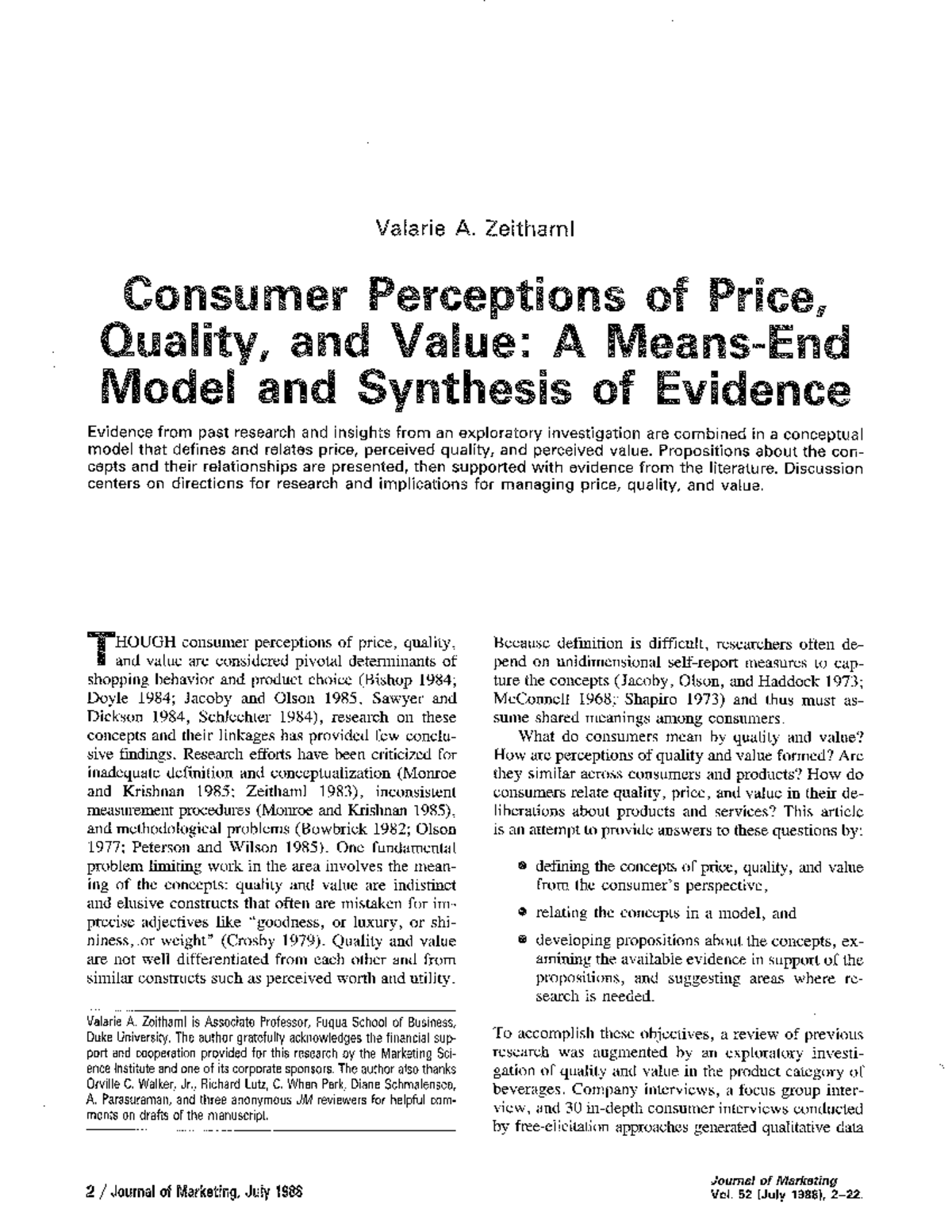 Consumer Perceptions of Price, Quality, and Value: A Comprehensive ...