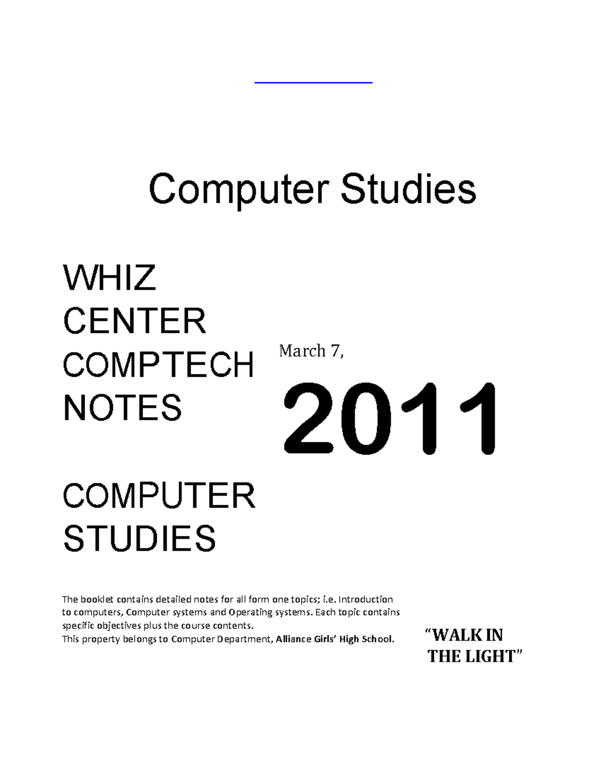 COMPTECH NOTES: Introduction to Computers - Form 1 Guide - Studocu