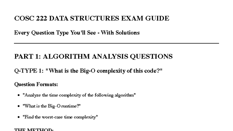 COSC 222 Data Structures - Comprehensive Exam Question Guide - Studocu