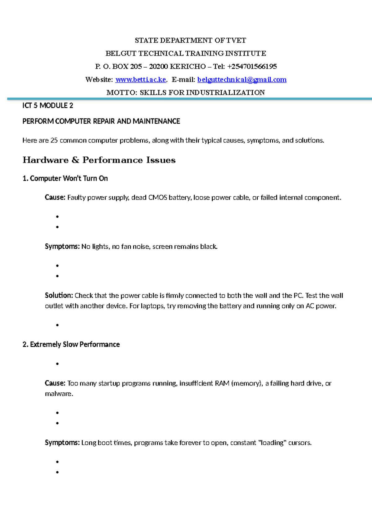 25 Common Computer Problems and Solutions - ICT 5 Module 2 - Studocu