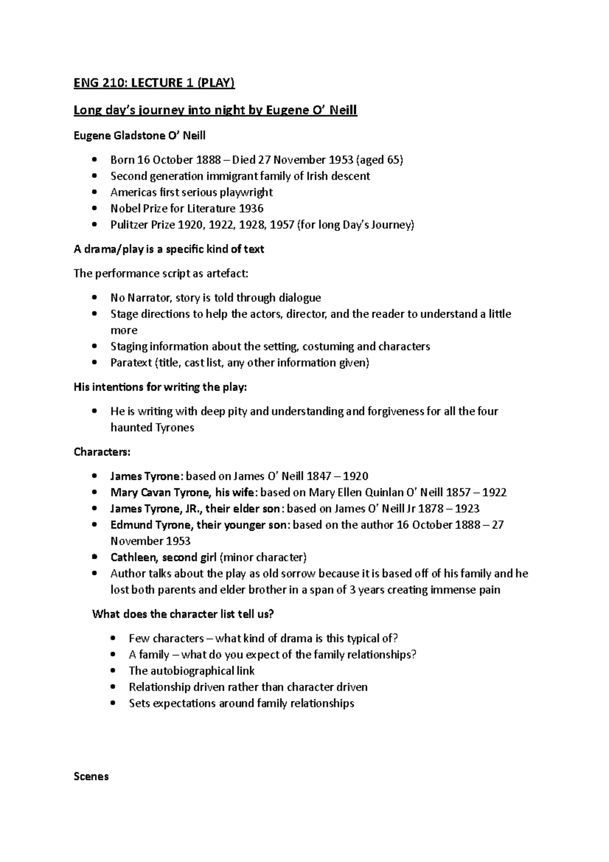 ENG 210: Lecture 1 - Analysis of O'Neill's "Long Day's Journey Into ...