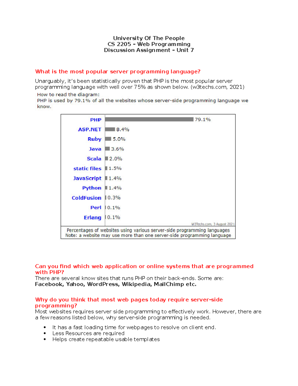 Cs2205 Web Programming - Discussion Assignment on Server-Side Languages ...