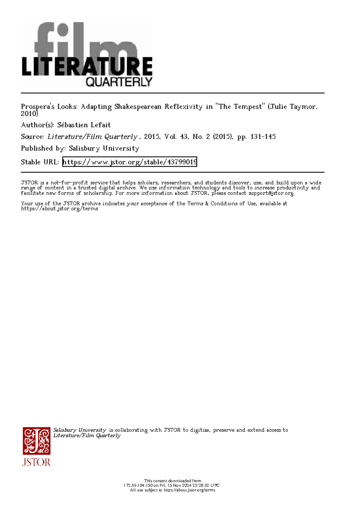Reflexivity in Taymor's The Tempest (ENG101: Final Essay Analysis ...